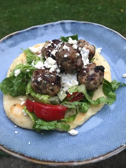 Greek Meatballs on Homemade Naan