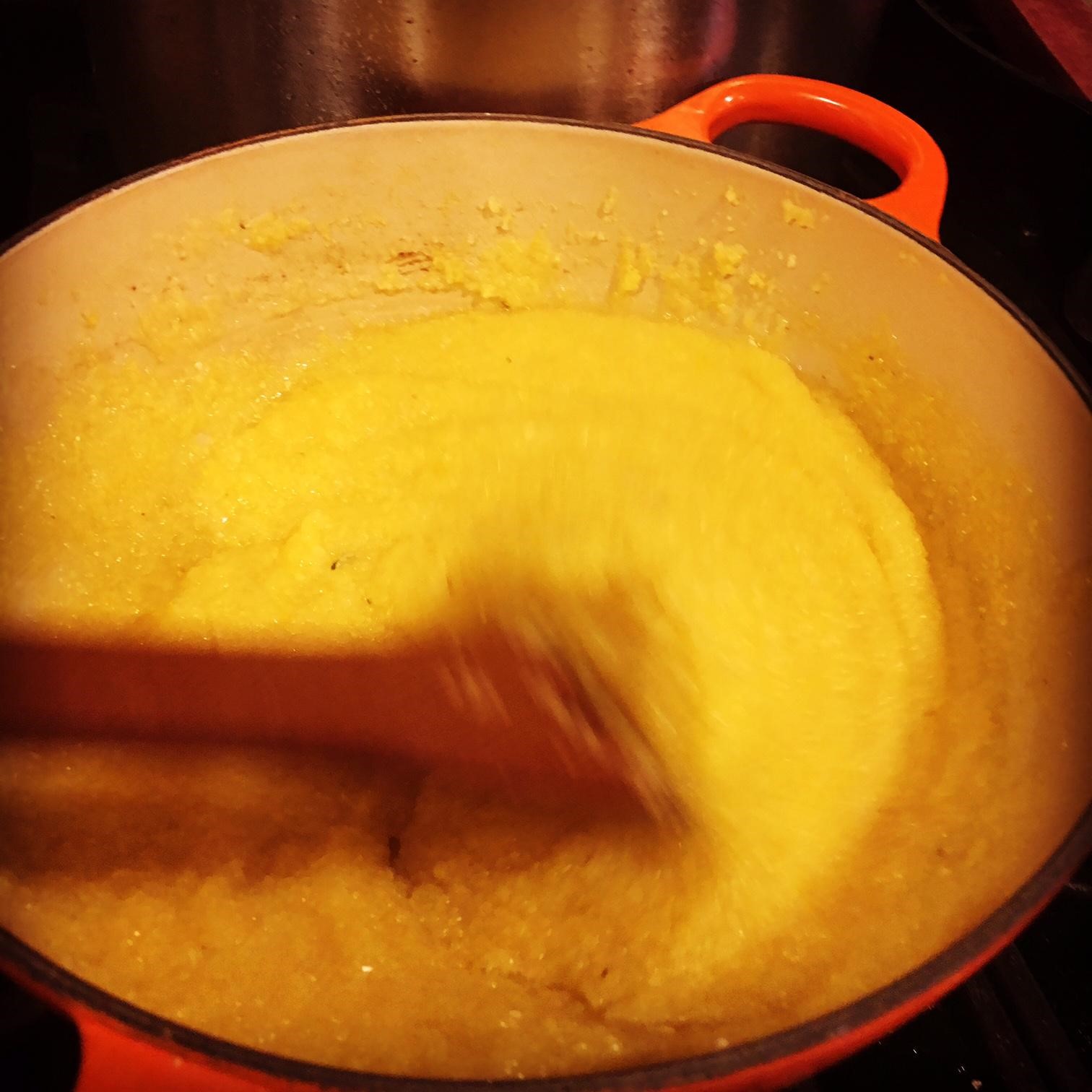 Truffle Polenta with Mushroom Ragout & Garlicky Greens