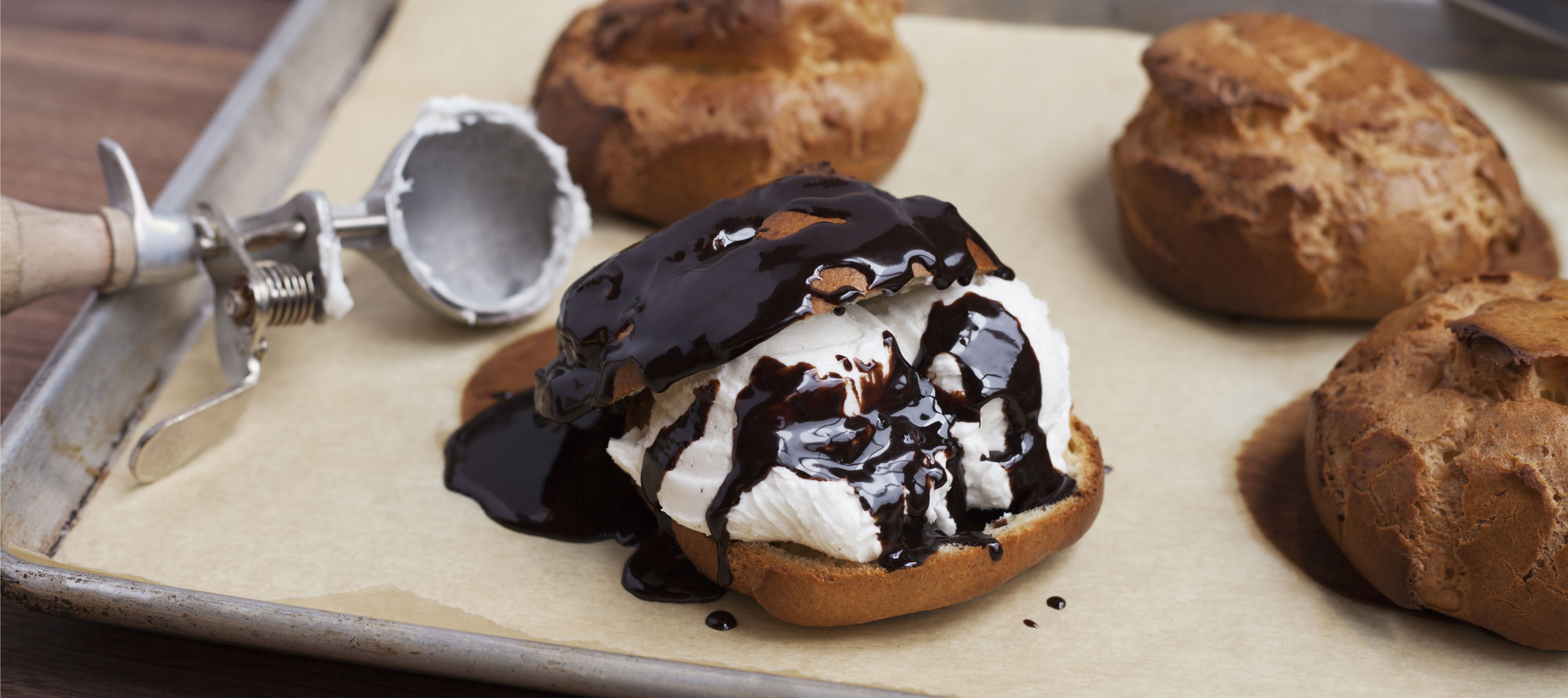 Profiteroles with Ice Cream and Chocolate Sauce | The Chopping Block